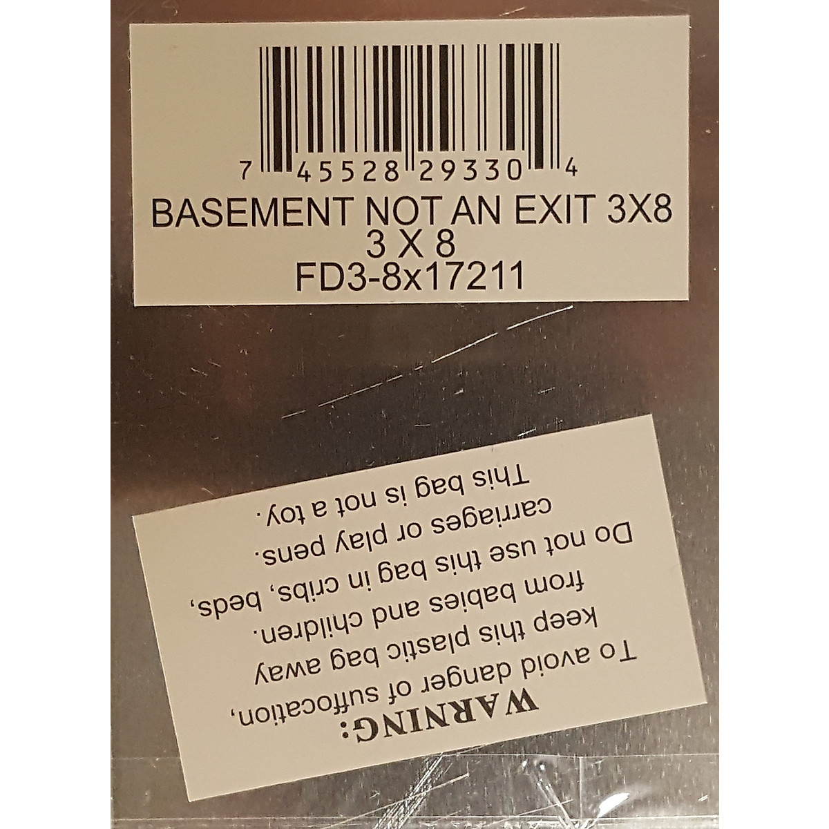 "Basement NOT an EXIT" Sign (Aluminium !!! Size 3 x 8)