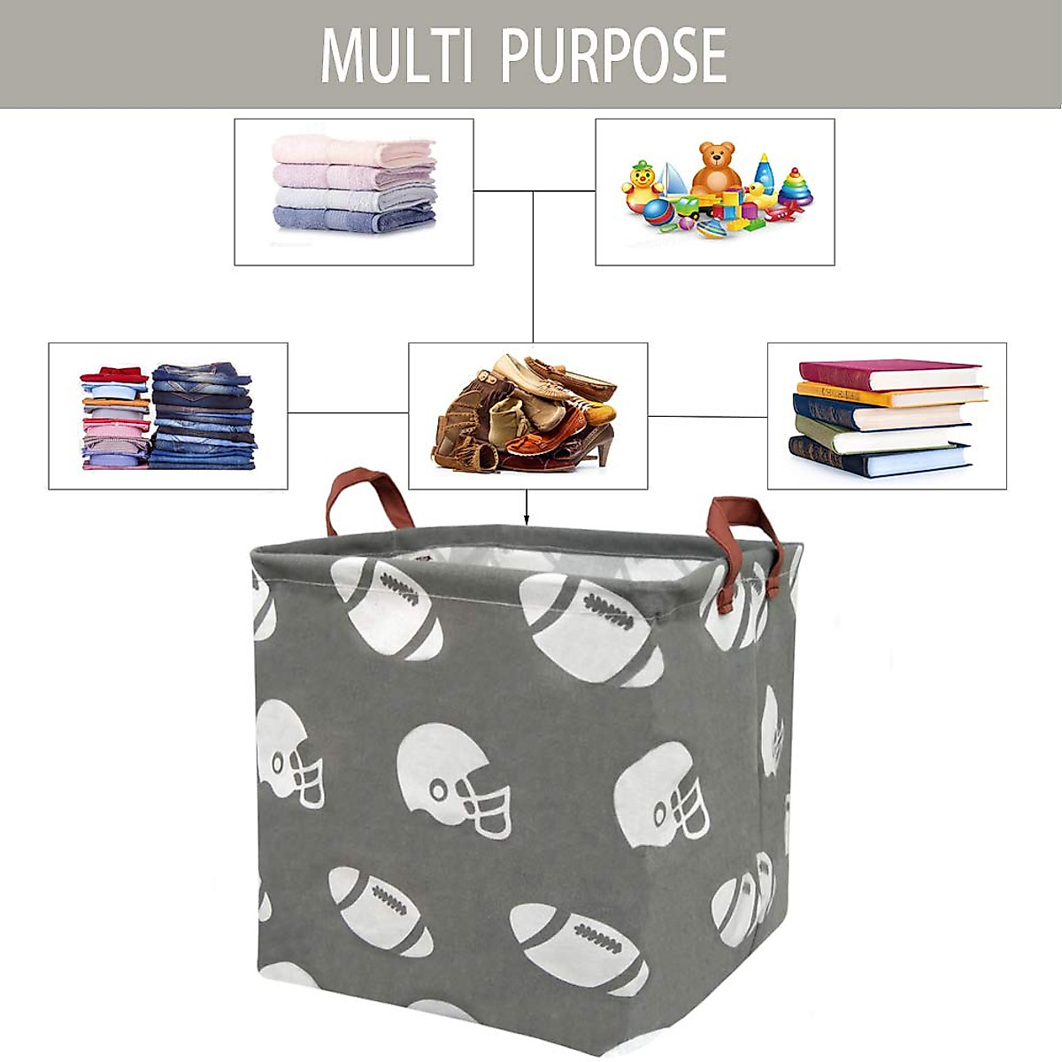 BOOHIT Square Storage Box Basket,Canvas Fabric Toy Collapsible Storage Organizer Bin,PE Waterproof Storage Box,Laundry Basket for Kid Rooms,Playroom,Shelves,Toy Basket,Gift Basket (Rugby)