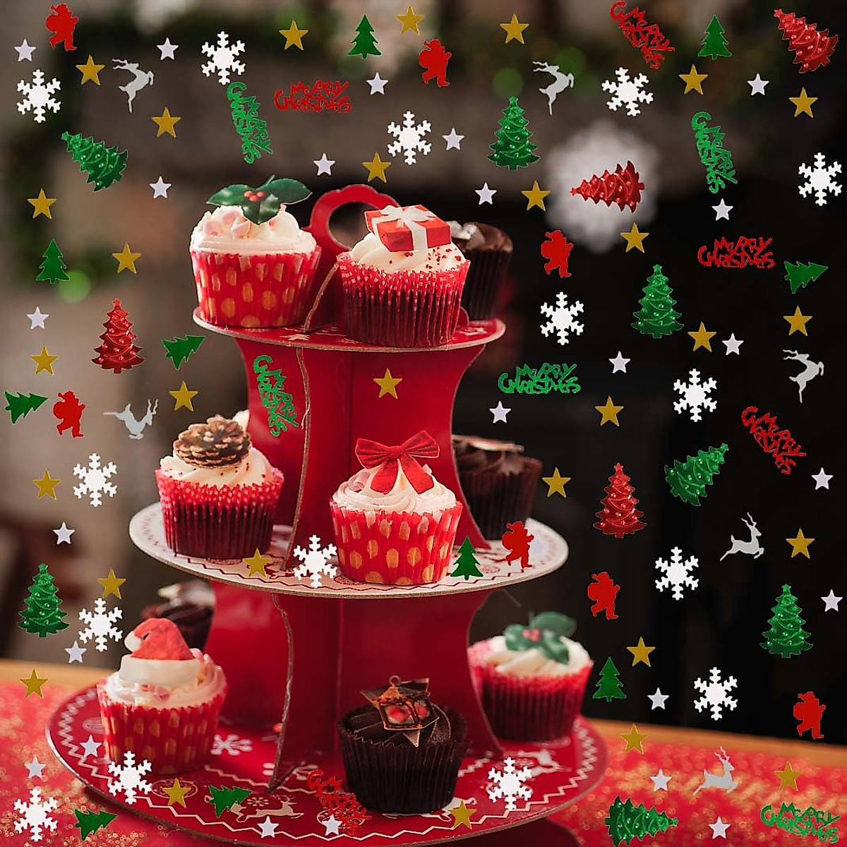 Metallic Foil Christmas Deer & Snowflake Confetti Scatters for Table Decorations - Merry Christmas Party Sets