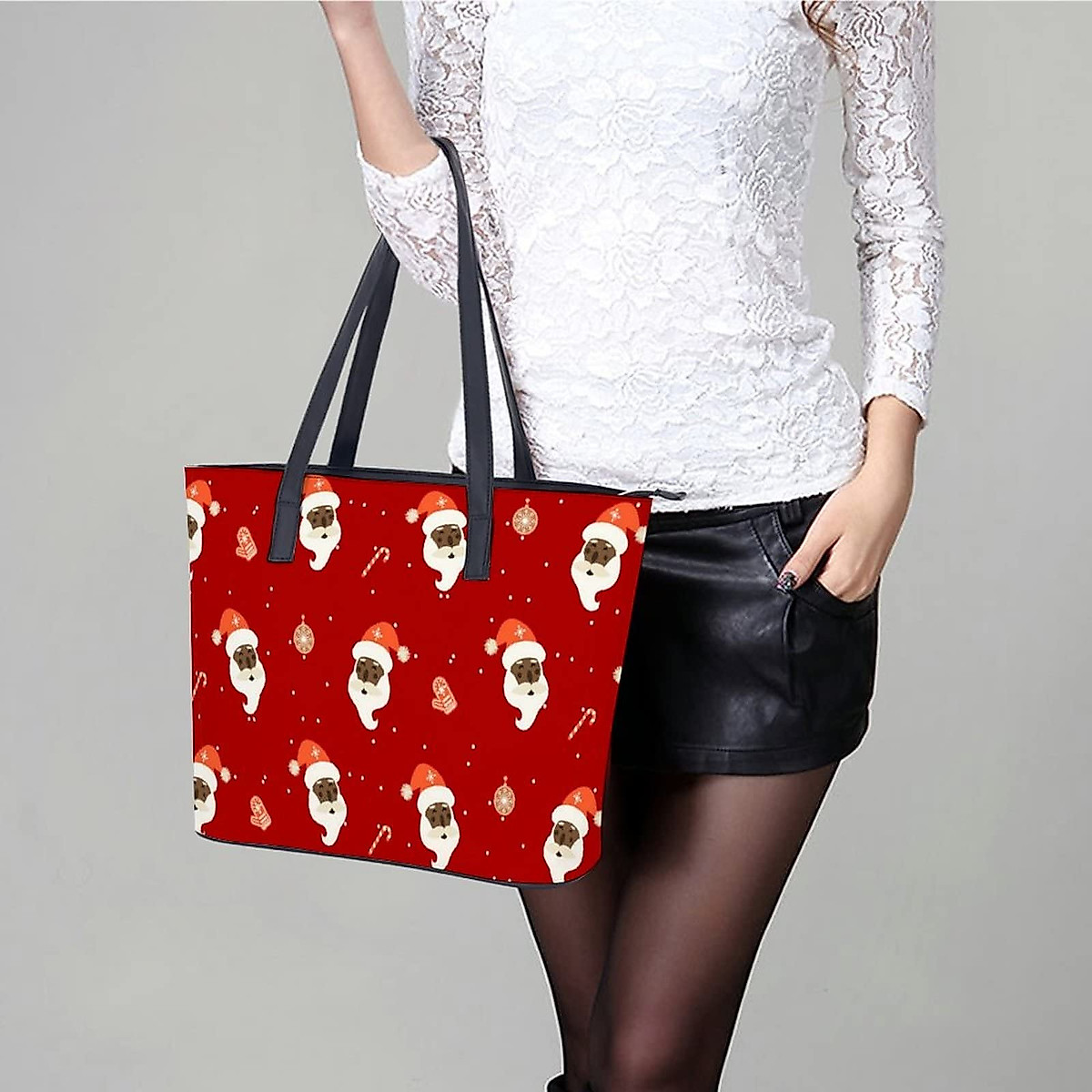 Christmas Santa Women's Tote Bag PU Leather Shoulder Bag Handbags Purse For Work Shopping Travel