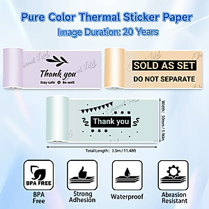 NelkoGlobal Mini Sticker Printer with 3 Rolls of 50mm*3.5m Green/Purple/Orange Self-Adhesive Thermal Printer Paper