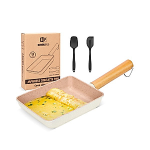 BUNDLEPRO Japanese Omelette Pan, Non Stick Tamagoyaki Eggs Frying Pan, Square Granite Cookware set, 7.1''Small Induction Skillet with Silicone Spatulas for Breakfast