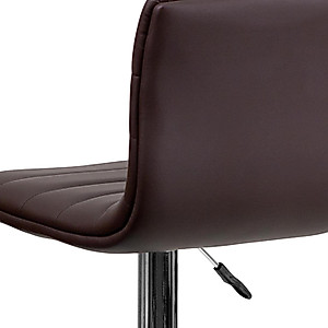 Flash Furniture Vincent Modern Brown Vinyl Adjustable Bar Stool with Back, Swivel Stool with Chrome-Pedestal Base and Footrest