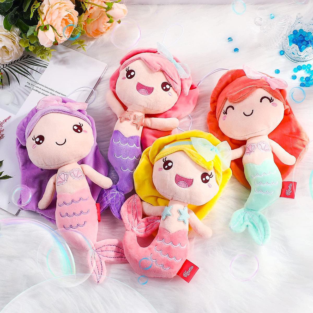 Civaner 4 Pcs 7.8" Mermaid Stuffed Animal Mermaid Plush Toys for Girls Ocean Princess Dolls Mermaid Birthday Decorations for Women(Cute Style)