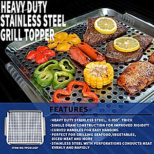 Grill Pan, Stainless Steel Grill Topper Heavy Duty BBQ Grill Wok with Handles Vegetables Grill Basket Outdoor Grill Accessories Cookware Grill Utensils for Barbecue Cooking