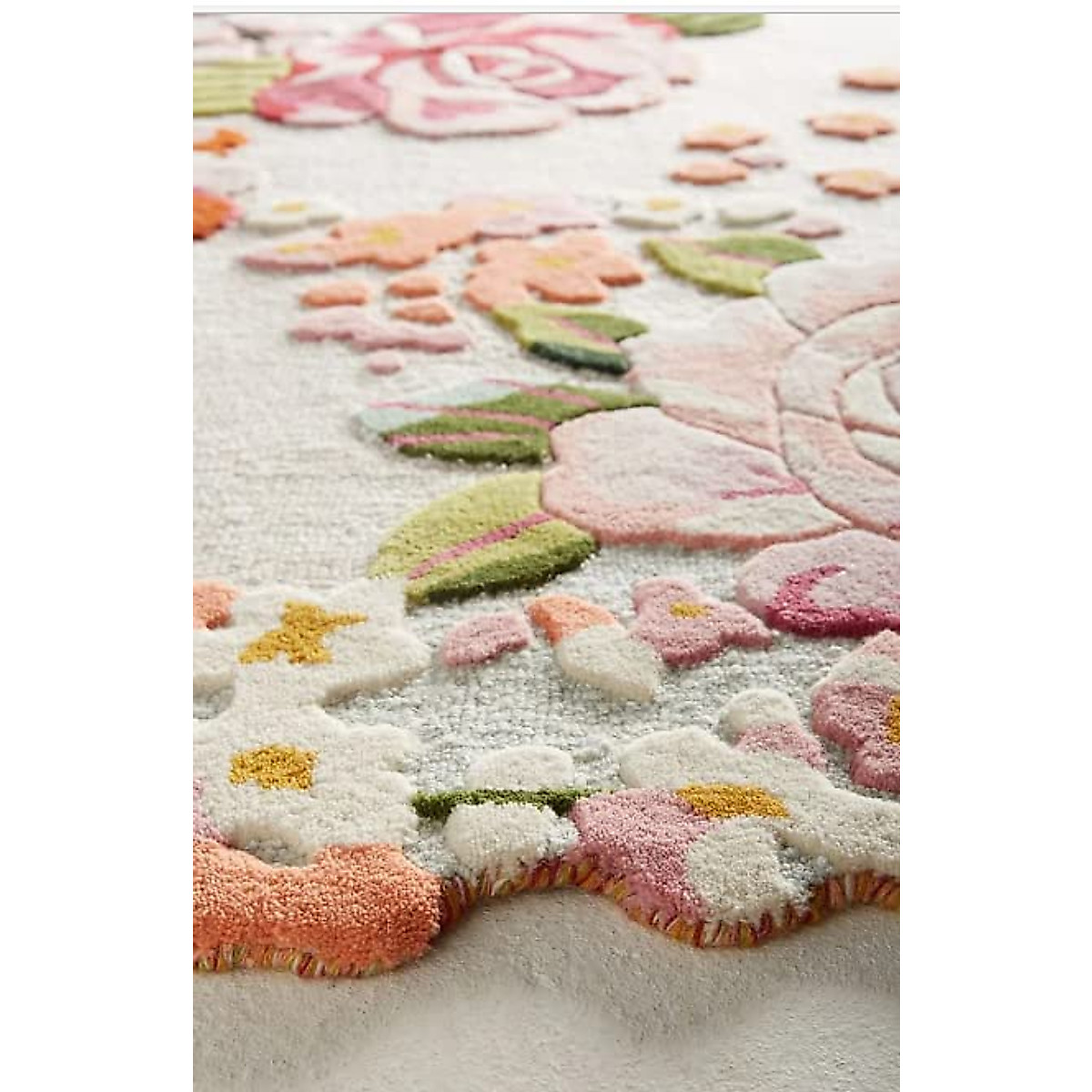 PB Rugs Traditional Multi Colored Floral Rug 100% Hand Tufted Carpet Persian Style Area Rug Off White / Ivory ,Yellow/Green Tufted Flower Rug (Off White / Ivory, 8x5)