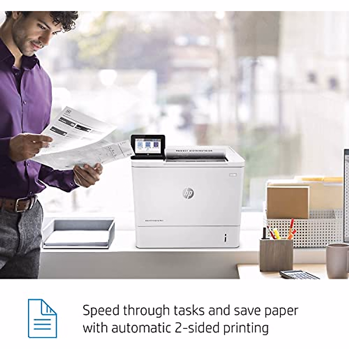 HP Laserjet Enterprise M611dn Single-Function Wired Monochrome Laser Printer, White - Print only - Ethernet, USB, 4.3" Touchscreen, 65 ppm, 1200x1200 dpi, Auto Duplex Printing - Cbmou External Webcam