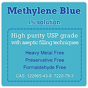 Methylene Blue USP Grade 1.0% Solution 50 mL (1.69 fl oz) High Purity with Aseptic Filling Techniques (Premium Dropper) 3rd Party Tested.