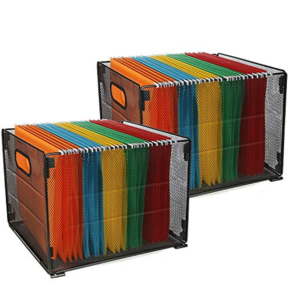 Samstar 2 Pack File Folder Box, Mesh Metal File Crate Organizer Box Hanging File Holder Rack Frame, Letter Size, Black
