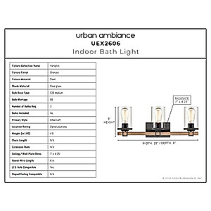 Luxury Urban Loft Bath Light, Medium Size: 9''H x 22''W, with Modern Farmhouse Style Elements, Charcoal Finish, UEX2606 from The Hampton Collection by Urban Ambiance
