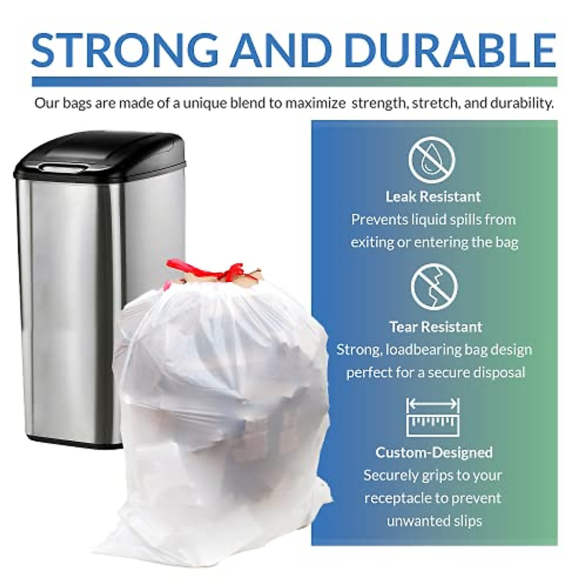 Reli. Tall Kitchen Drawstring Trash Bags 13 Gallon | 250 Count Bulk | Kitchen Garbage Bags | White | 13 Gallon - 16 Gallon Capacity