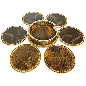 Rustic Town Leather Coasters for Drinks - Cup Coasters Coffee Table Kitchen Table Bar, Home & Office Gifts Handmade Drink Coasters