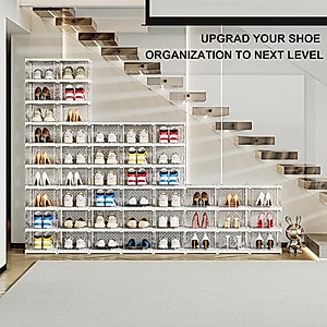 ZHAIXIAONIAN Foldable Shoe Rack Large Shoe Organizer for Closet 6 Tier Collapsible Shoe Storage Organizer Sneaker Containers Bins Holder Solid Clear Plastic Stackable Shoe Boxes, Fit US Size 13