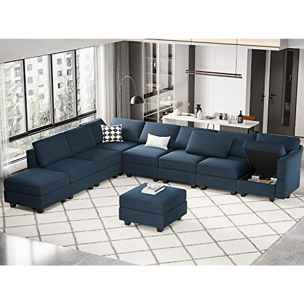 Belffin Modular Sectional Sofa with Ottomans Velvet Reversible Sleeper Chaise Bed Storage Seat Blue…