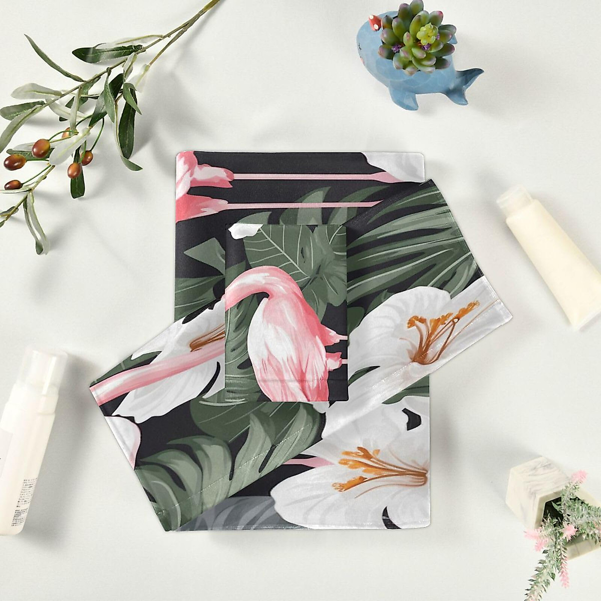 Flradish Flamingos Palm Flower Towels 3 Pack Bath Towels for Bathroom Set Soft Cotton Highly Absorbent Lightweight & Quickdry Towel Set 1 Bath Towel,1 Hand Towel,1 Washclothe