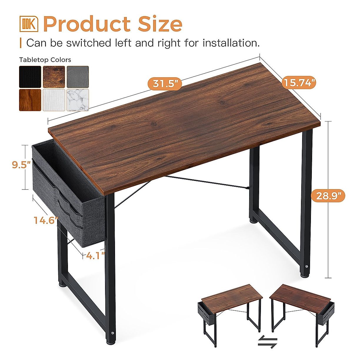 ODK Laptop Desk Study Desk, 32 Inch Small Desk, Writing Desk with Storage, Work Table with Headphone Hook for Small Space Home Office, Deep Brown