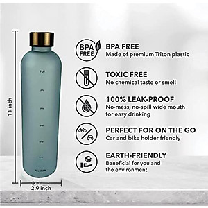 Water Bottle With Time Marker 32 OZ 1 Liter Motivational Reusable Water bottles BPA Free copper bottle (BLUE)