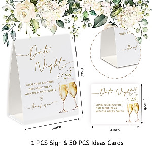 Date Night Ideas for Couples, Date Night Games, Bridal Shower Decorations, Popular Bridal Shower Games for Couples, Including 1 Sign And 50 Date Night Ideas Cards DATEN010