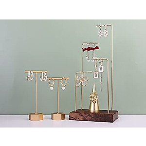 GemeShou Gold Metal Earring T Bar Stand Retail display holders for show, Jewelry Online stores Photography Display Props Organizer【Gold-Hexagon Base Height 4.5"】