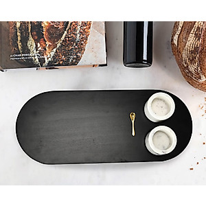 Bloomingville Bloomingville Mango Wood Tray with 2 Marble Bowls and Gold Finish Stainless Steel Spoon, Set of 4