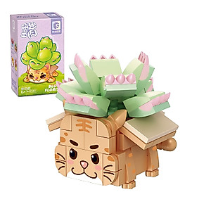 MEIEST Mini Succulent Bonsai Building Blocks Set,Creative Simulation Pot Plant Artificial Particle Flower Botanical Collection Construction Building Bricks Toy,Cute Home Decor (Tiger)
