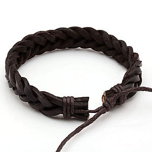 Manfnee 6PCS Braided Faux Leather Bracelet Punk Cuff Wrap Bracelets for Men Women Adjustable Brown