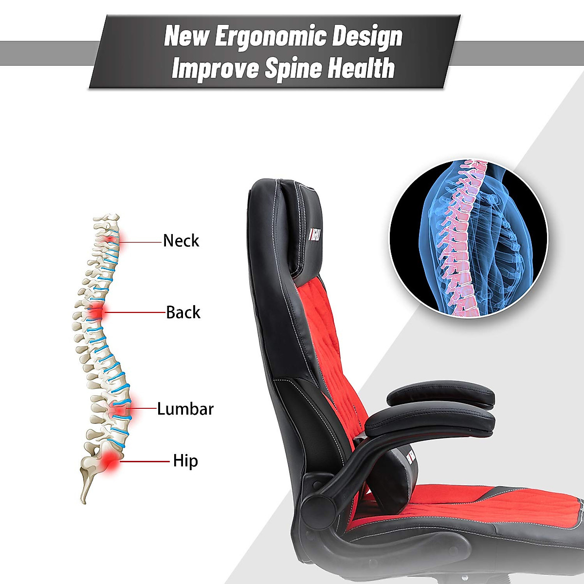 shuanghu Gaming Chair Ergonomic Recliner Office Computer Chair High Back Gaming Chair with Adjustable Headrest and Swivel Armrests and Lumbar Support for Men Women Adults Gamer (Red)