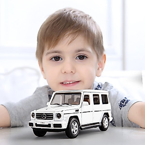 Diecast Model Cars Toy Cars, Benz G350 AMG 1:32 Scale Alloy Pull Back Toy Car with Sound and Light Toy for Girls and Boys Kids Toys (White)