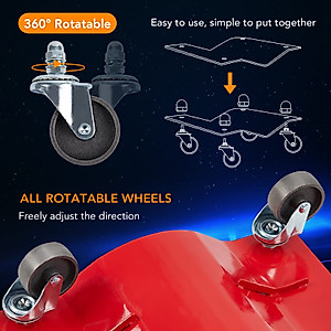 Car Dolly 4 Pack, Towallmark Wheel Car Dolly Tire Skates Premium Skates Moving Car Easy, Total 6000lbs High Load Bearing, Antiskid Plate Design, All-Direction Rotatable Wheel, 12’’x16’’, Red
