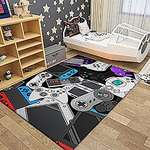 Home Area Gamer Rugs with Game Controller Design,Non Slip Floor Mats for Kids,Velvet Carpet for Decor Living Bed Playrooms Black 120X160CM (120x160cm)