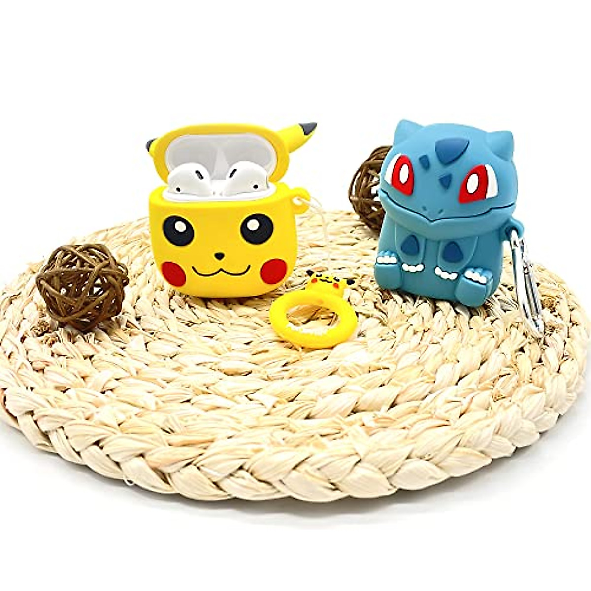 SGCOOG Cute 3D Cartoon Case for AirPods 1/2 (2016/2019 Release) Shockproof Protective Skin Accessories Silicone Cases Cover for AirPods 1&2 (Pika-Yellow-Chu)