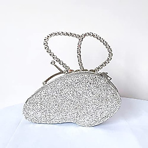 Rejolly Butterfly Clutch Purse for Women Evening Bag PU Leather Glitter Sparkly Crystal Rhinestone Bling Handbag with Chain Strap for Prom Cocktail Party Wedding Silver Glitter