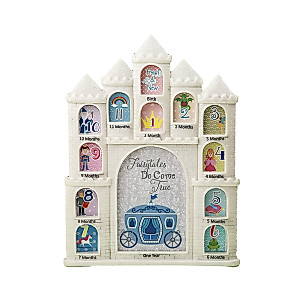 Mozlly White Fairy Tales Do Come True Castle Baby First Year Collage Photo Frame Glitter Finish 12 x 9.5 Inch Nursery Room Decor for Little Prince & Princess 1 Month-1 Year Pictures