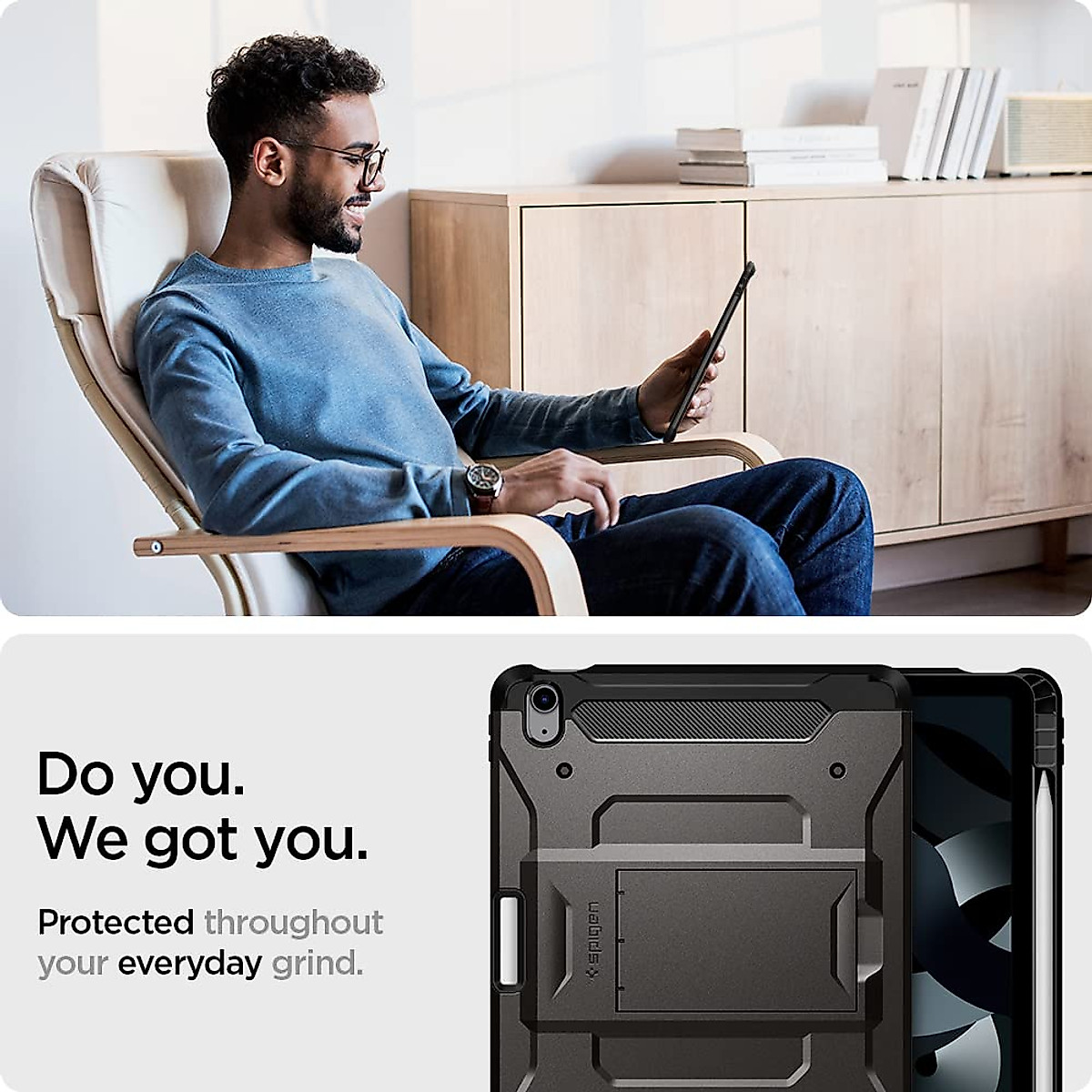 Spigen Tough Armor Pro Designed for iPad Air 11 Inch Case (2024), 10.9 Inch 5th/4th Generation Case (2022/2020) with Pencil Holder - Gunmetal