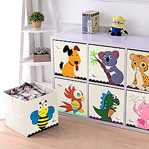 SITAKE 2 Pcs Foldable Animal Toy Storage Box/Bin/Cube, Collapsible Storage Organizer Chest Basket Container for Kids, Toddlers, Boys and Girls(13 x 13 x 13 Inch, Lion & Bee)