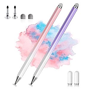 Stylus Pens for Touch Screens, 2 in 1 High Precision Universal Stylus Pen for iPad Compatible with Apple, iPhone, iPad, Android, Microsoft Tablets, Phones, 2 Pack -Pink, Purple