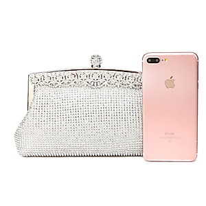 Mogor Women's Rhinestone Retro Crystal Clutch Bling Glitter Wedding Party Bridal Handbag Elegant Formal Evening Bag(Silver)