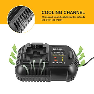Fast Battery Charger DCB112 for Dewalt Tools 12V-20V Lithium-ion Battery DCB101 DCB105 DCB115 DCB107, Fit DCB120 DCB127 DCB206 DCB205 DCB204 DCB203 DCB201 DCB200