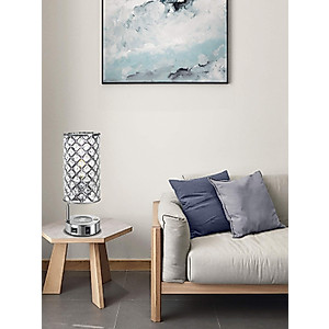 Touch Control Crystal Table Lamp, 3 Way Dimmable Wireless Charging Table Lamp, USB Bedside Light with Crystal Shade, Modern Nightstand Lamps for Bedroom Living Room (Bulb Included) (Silver)