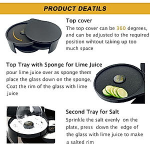 3 Tier Bar Glass Rimmer, Margarita Salt Premium Cocktail Machine Bartender Tool, Margarita Salt Rimmer Set, Juice Cocktail Sugar Salt Seasoning Box Classic Black(7 pcs Tweezers)