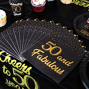 202-Piece 50th Birthday Decorations Set for Women and 50th birthday decorations men – Includes Plates, Napkins, Cups, Tablecloth, Cutlery, and Balloons – Serves 25