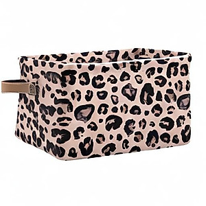 Large Storage Basket Pink Black Leopard Foldable Storage Box Organizer Bins with Handles for Bedroom Home Office