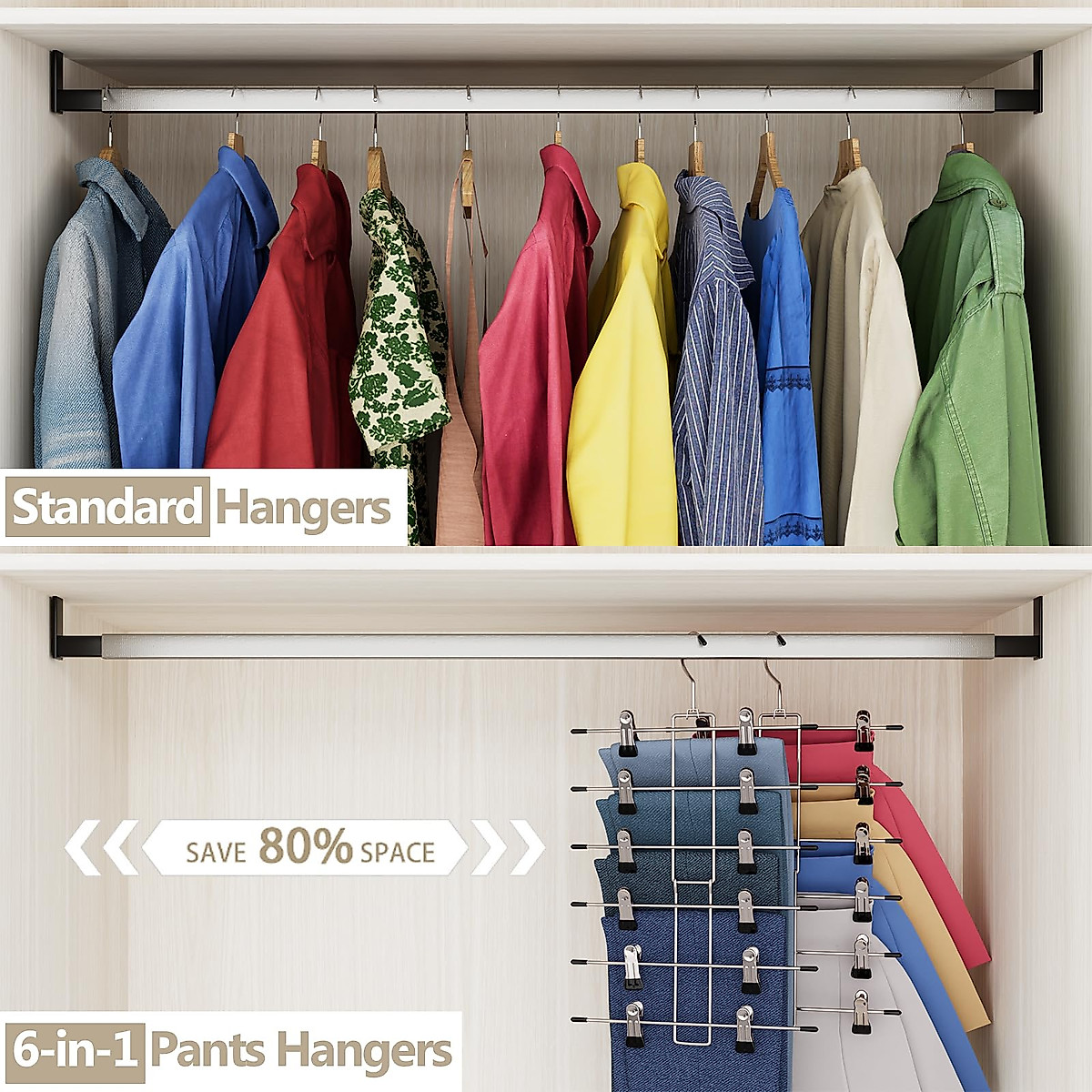 Hangers，Pants & Skirt Hangers Space Saving Hanging Closet Organizer and Storage，Clothes Hangers with 360° Swivel Hook，Upgrade Skirt Hangers with Clips-2Pack Closet Storage-Pant Hangers