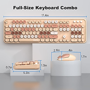 MOFII Wireless Keyboard and Mouse Combo, Milk Tea Colorful Round Key Typewriter Keyboards, 2.4G Full Size Keyboard and Cute Wireless Mice, USB Receiver Plug and Play, for Laptop, PC, Windows