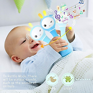 Alilo Bunny Baby Rattle Shaker and Teether Toys for 0-6-12 Months,Electronic Rattle Infants Toy,9 Kinds of Color Learning and Educational Toys with Music & Light, Gift for Newborns Girls Boys Toddlers