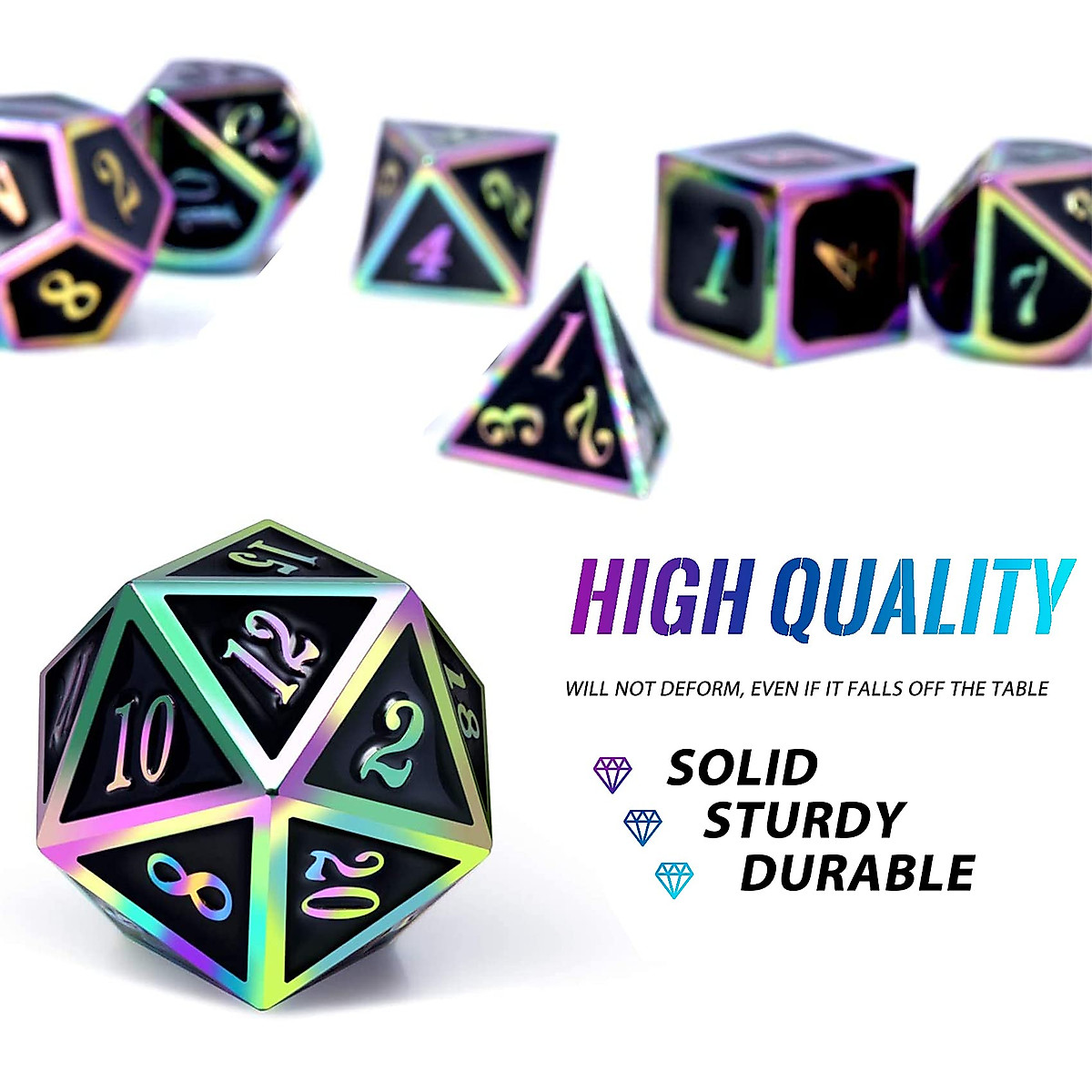 Mental DND Dice Set, D and D Dice Set, Dungeons and Dragons Dice Set with Case, D&D Dice, Dice DND, D4, D6, D8, D10, D12, D20 (Black)