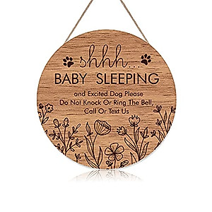 TOARTi Funny Baby Sleeping Hanging Sign Plaque, Do Not Knock Or Ring The Bell, Round Wooden Door Hanger for Baby Room, Nursery, Front Door, Door Knob Decor (12x12inch)