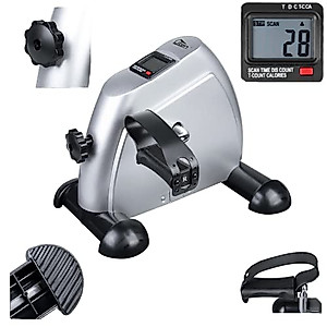 Mini Exercise Bike, Uten Under Desk Bike Pedal Exerciser, Peddler Exerciser, Portable Foot Cycle Arm & Leg Peddler Machine with LCD Screen Displays (Silver)
