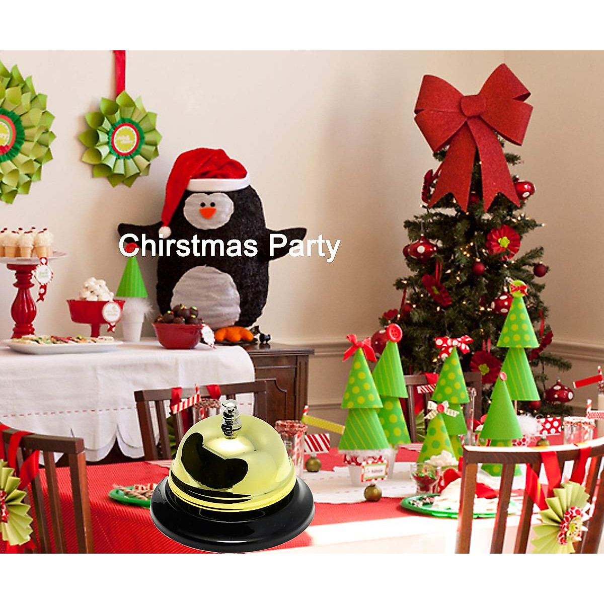 WEKOIL Call Bell Golden Desk Service Bell Customer Ding Bell for Restaurant Hotel Room Kitchen Party School Classroom Office Elderly Teachers Students Large Bright Bell 3.35 inch