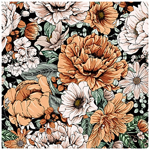HAOKHOME Vintage Peel and Stick Floral Wallpaper Removable Large Peony Black/Orange/Pink Vinyl Self Adhesive Mural 17.7in x 6.5ft